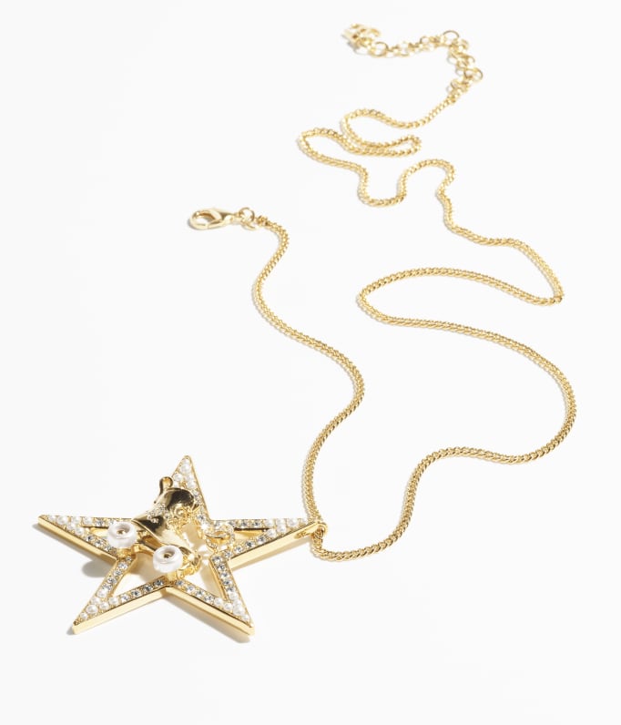 Collar Con Colgante Metal Perlas De Cristal Y Strass Dorado Blanco