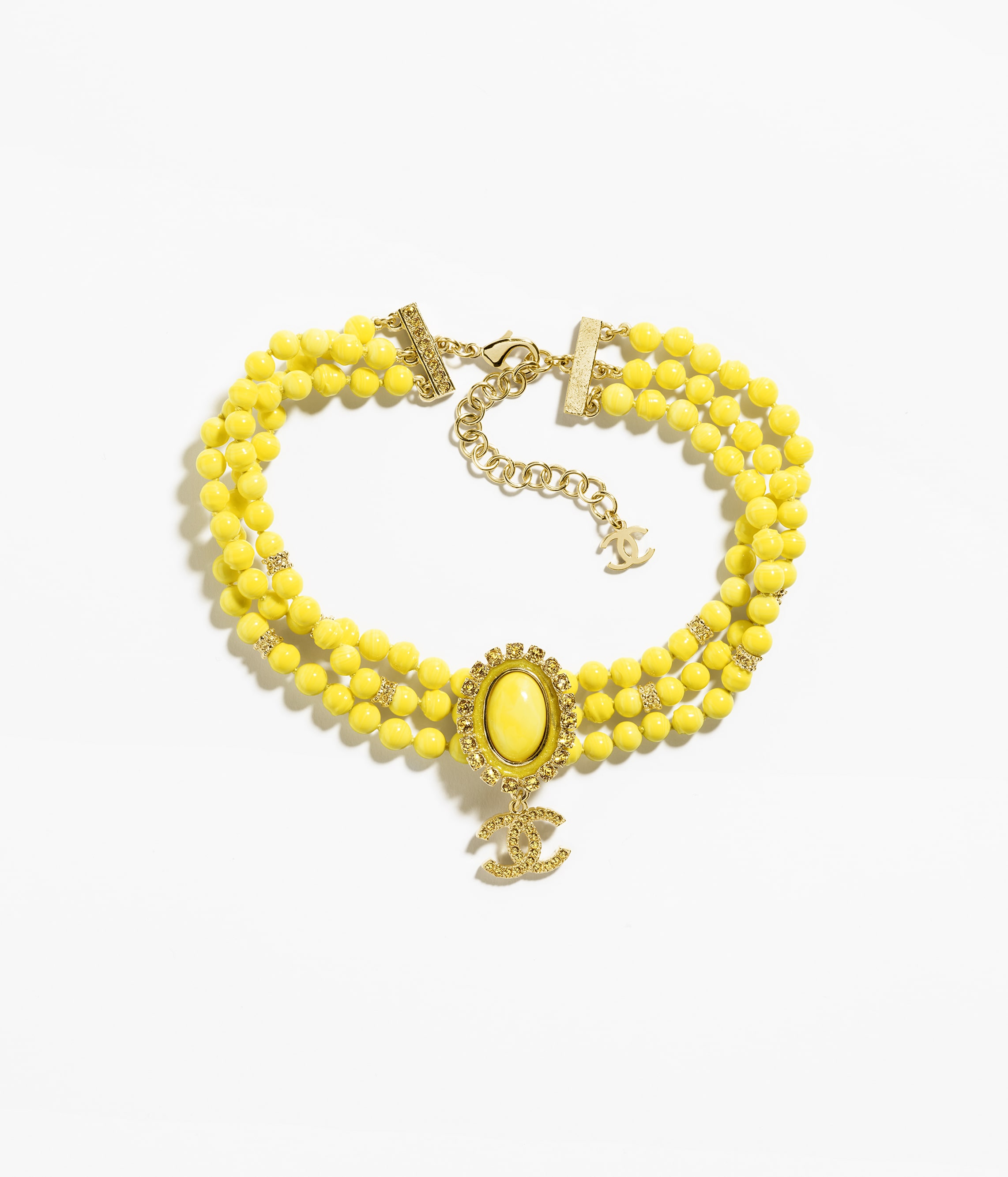 Choker Metal Resin Glass Pearls And Strass Gold And Yellow — Fashion